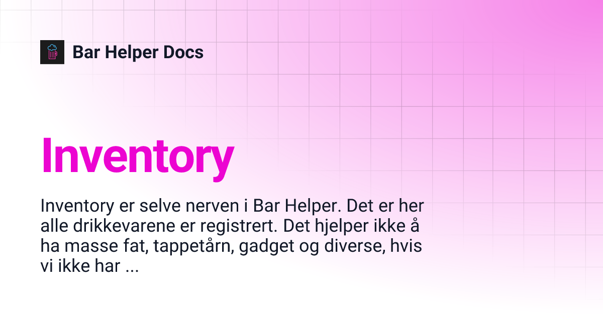Inventory | Bar Helper Docs